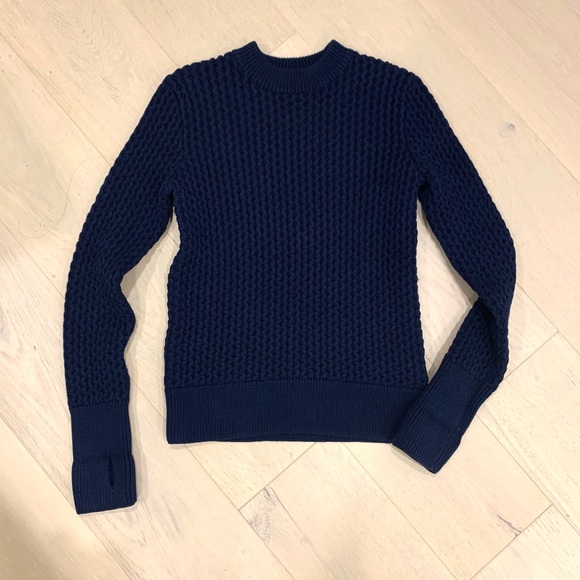 COS | Sweaters | Cos Cable Knit Sweater With Thumb Hole On Sleeve Navy ...